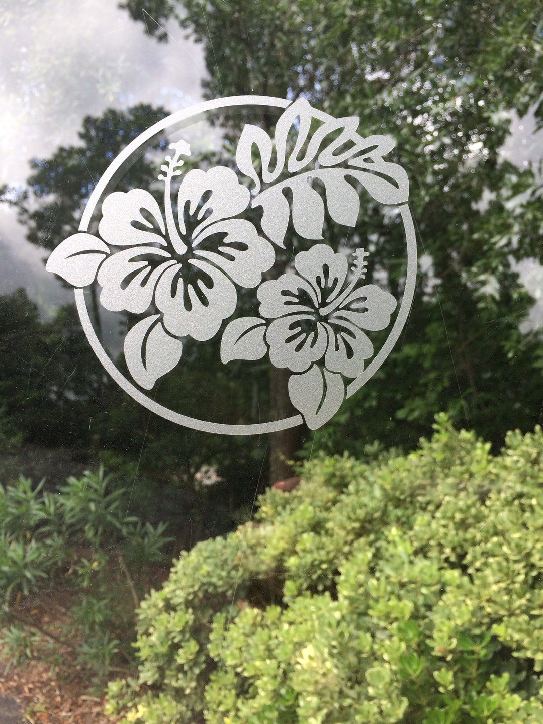 Hibiscus Stickers Frosted Etched Vinyl Window Sliding Glass Door Decals ...