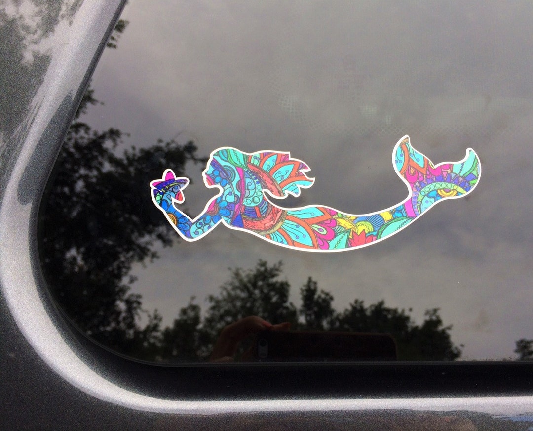 Mermaid Car Sticker, Printed Laminated Outdoor Waterproof Vinyl Boho ...