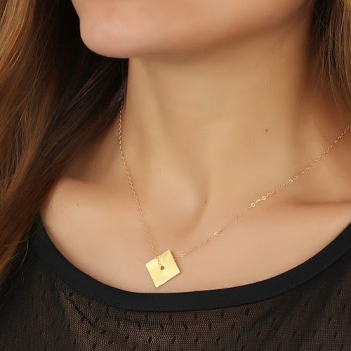 Gold Square Necklace Diamond Shaped Necklace Geometric - Etsy
