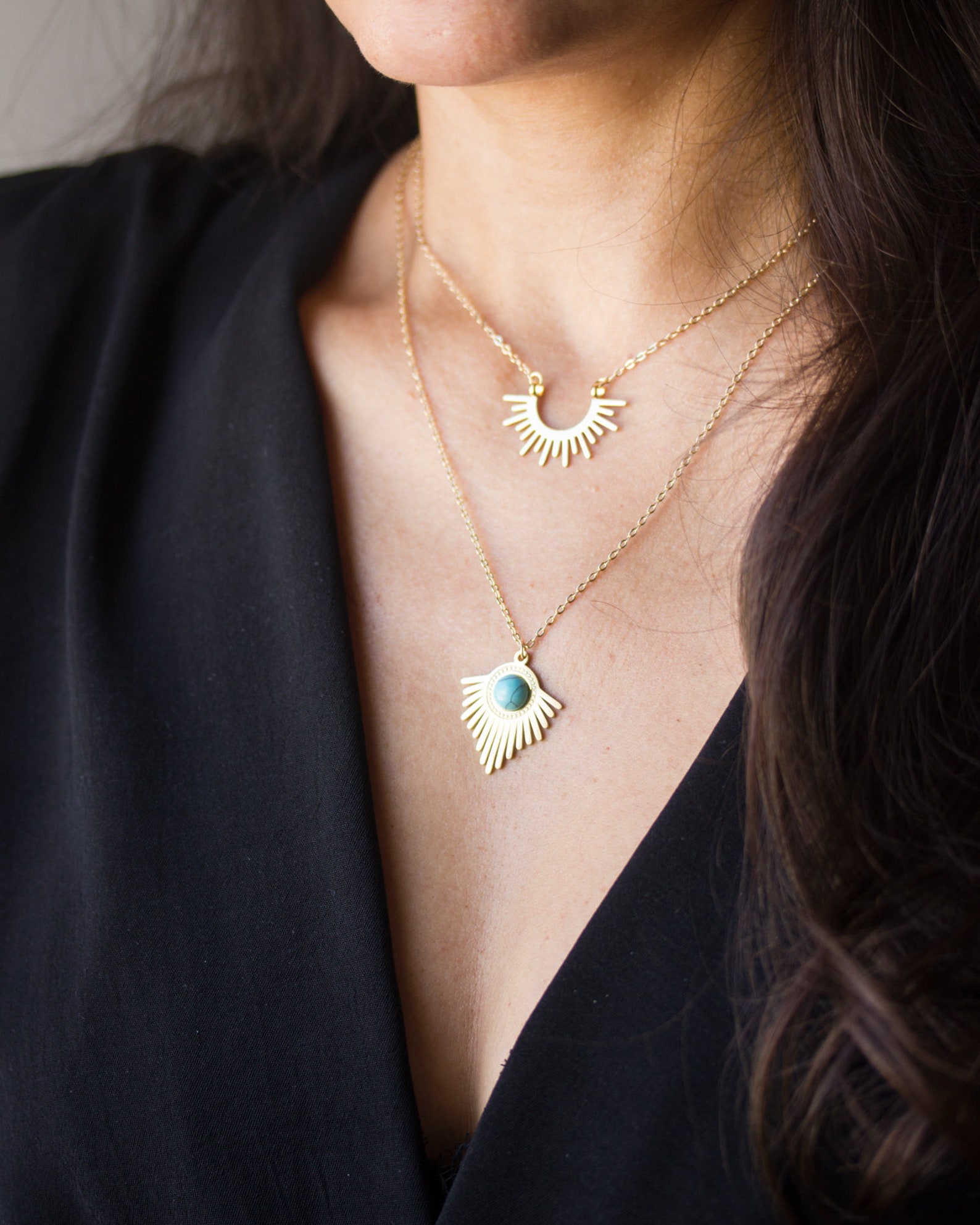 Sunburst Necklace 14k Gold Filled Half Sun Necklace Sun Rays - Etsy