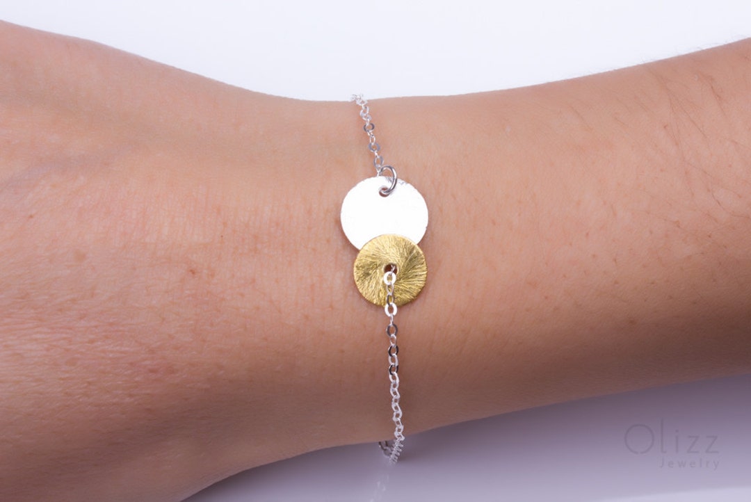 Double Disc Bracelet, Gold Disc Bracelet, Silver Disc Bracelet, Circle ...