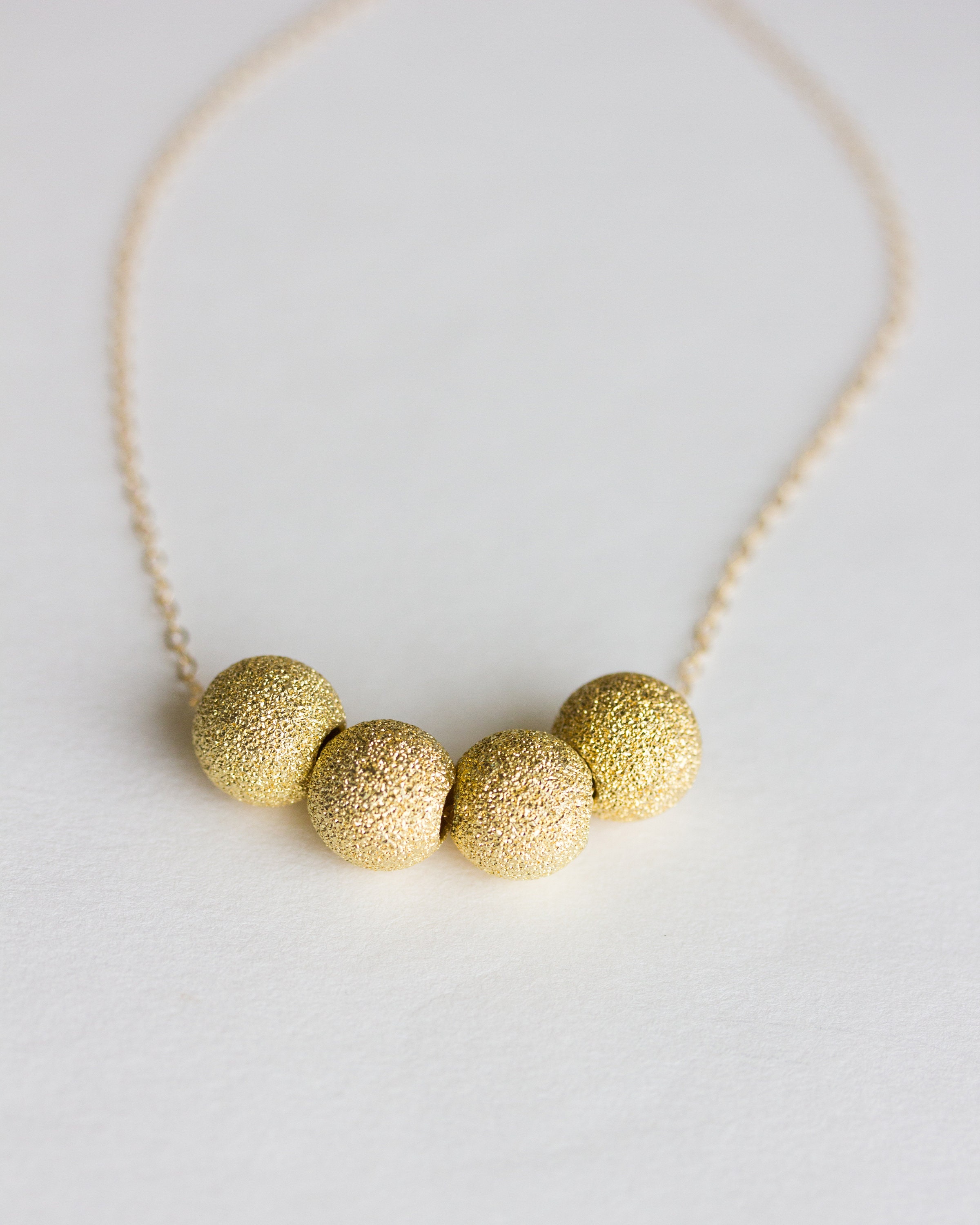 Long Bead Necklace Gold Beaded Necklace Sterling Silver Bead | Etsy