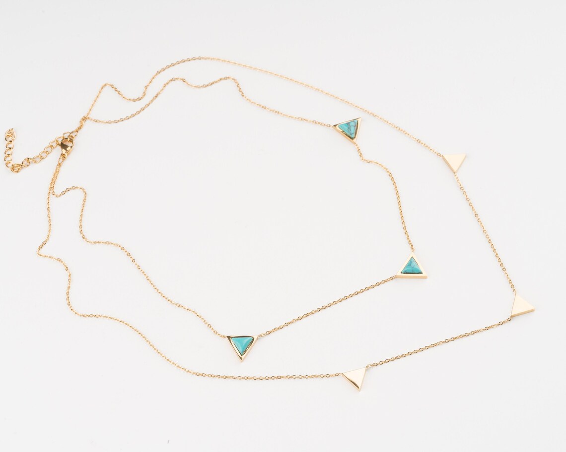 Layering Turquoise Necklace Gold Layered Necklace Double - Etsy