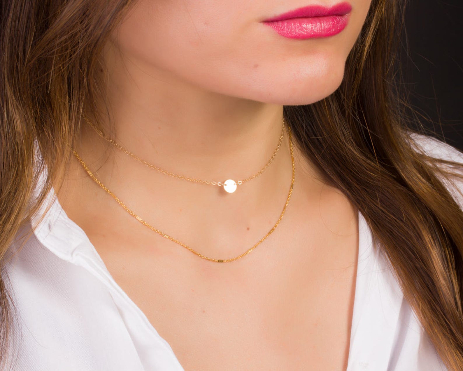 Initial Choker Necklace Personalized Disc Necklace in 14k | Etsy