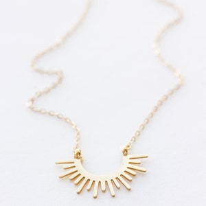 Sunburst Necklace, 14k Gold Filled Half Sun Necklace, Sun Rays Necklace ...