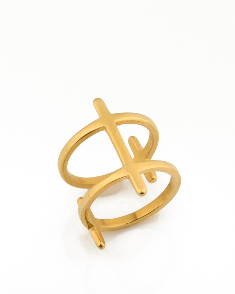 Cross Ring Gold Double Ring Statement Ring Minimalist Ring - Etsy