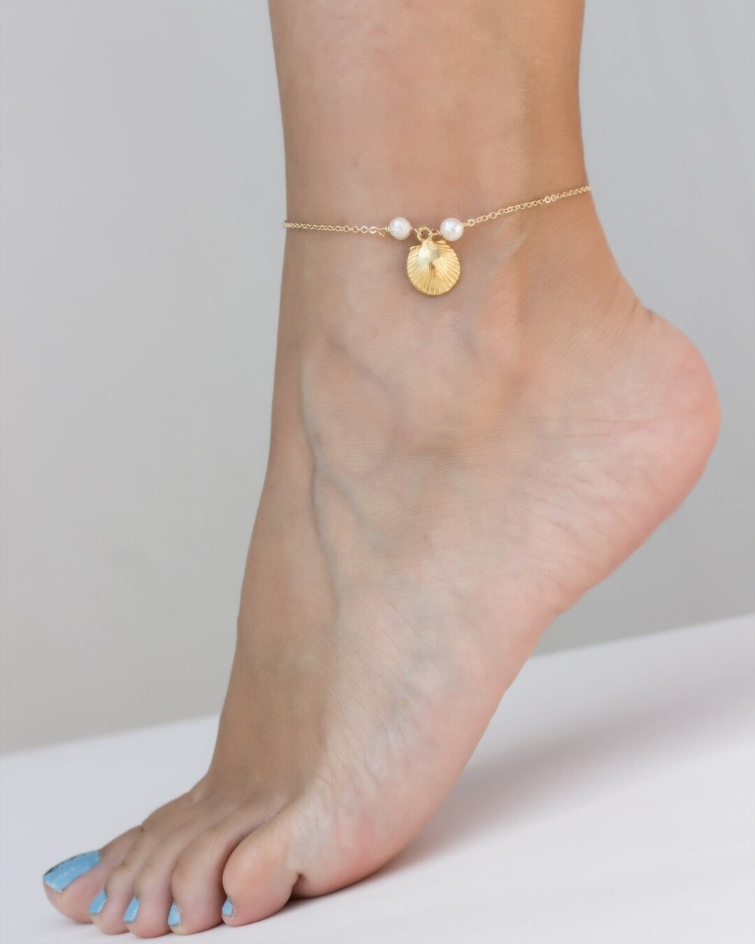 Seashell Ankle Bracelet, Freshwater Pearl Ankle Bracelet, Gold Sea ...