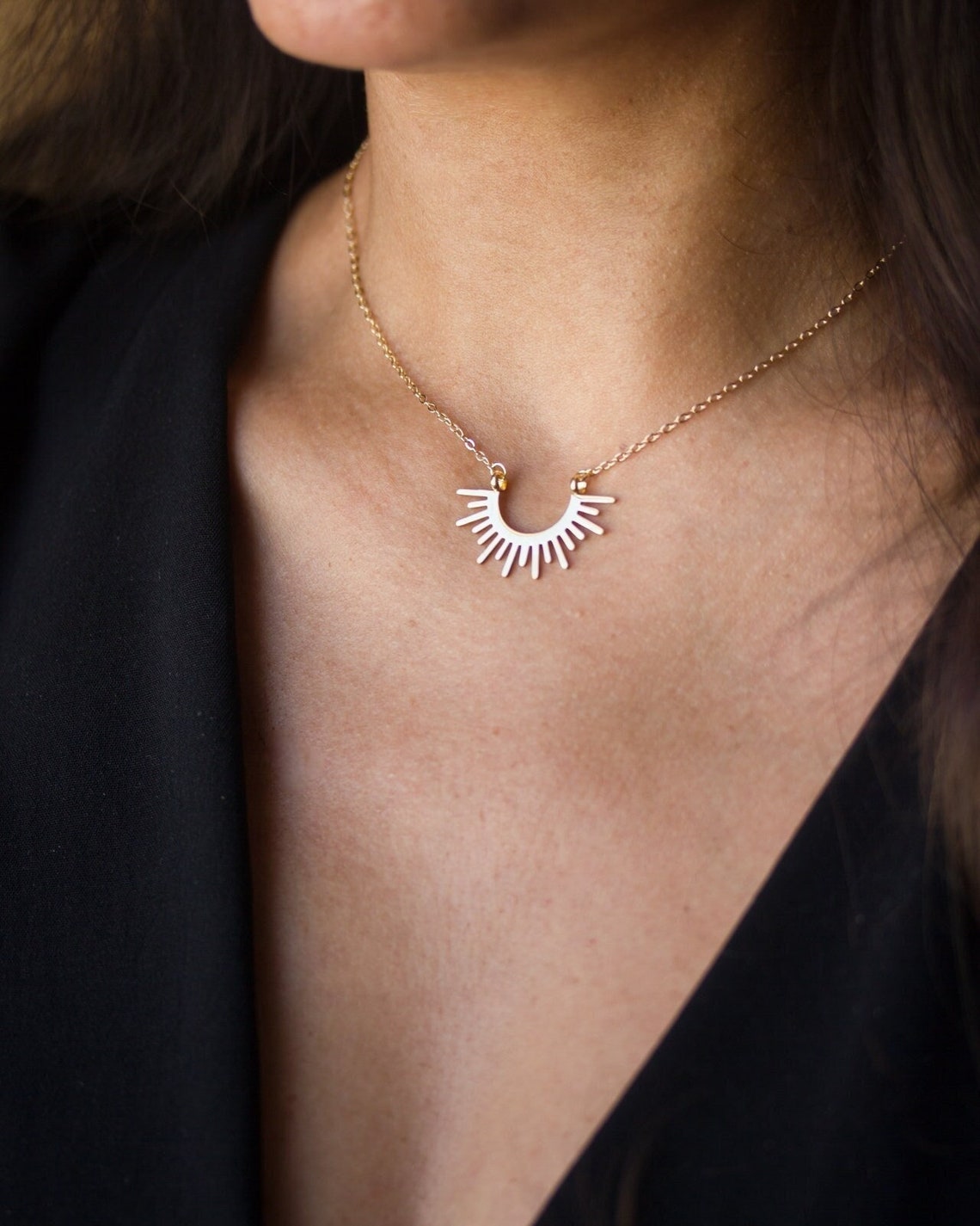 Sunburst Necklace 14k Gold Filled Half Sun Necklace Sun Rays - Etsy