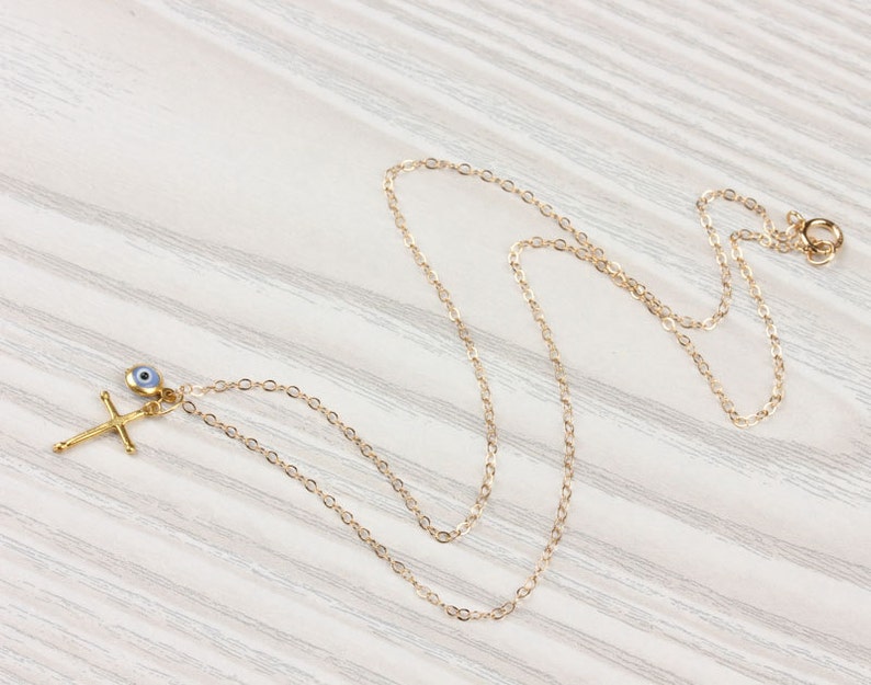Gold Evil eye necklace / Cross pendant / Gold cross necklace / | Etsy