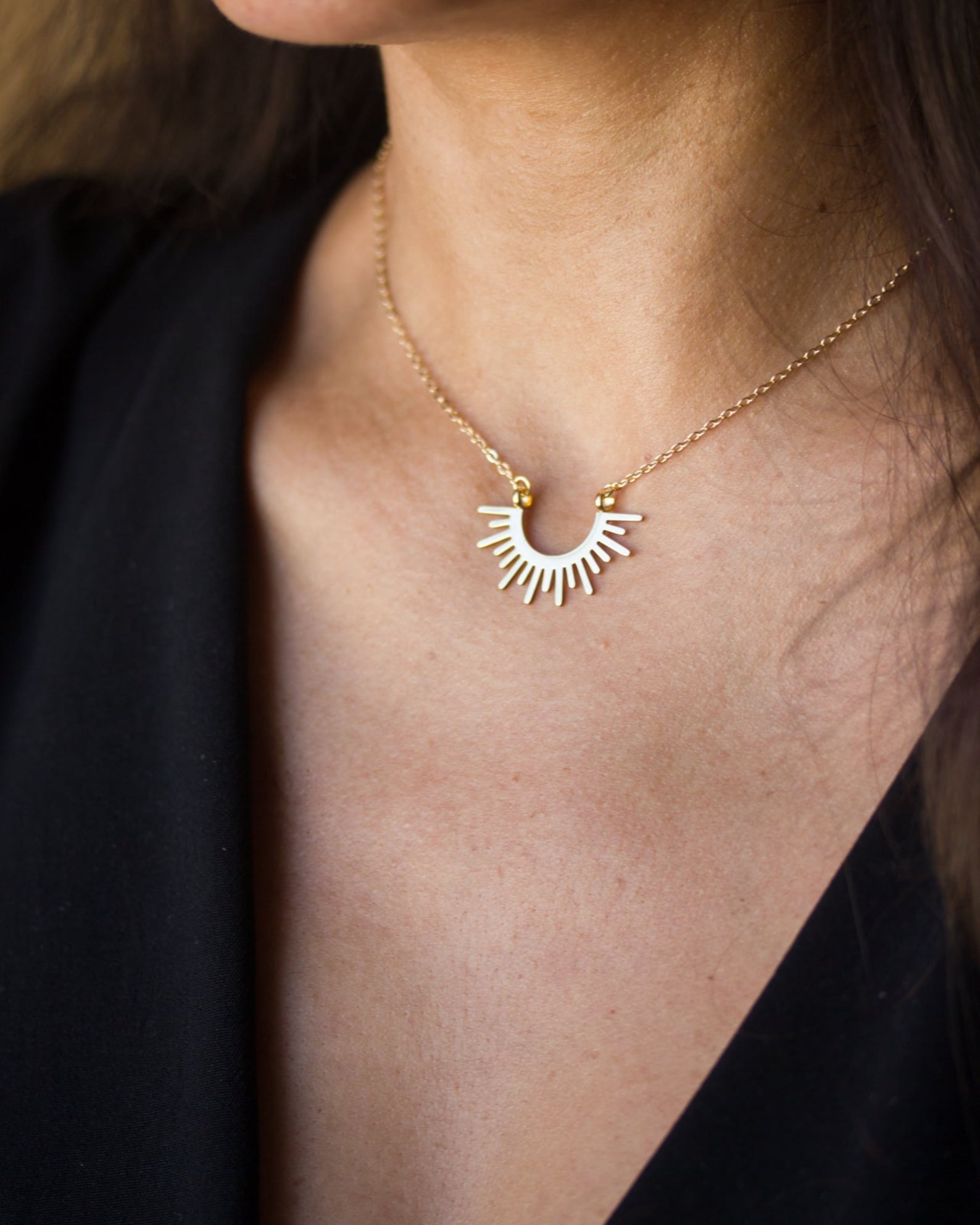 Sunburst Necklace 14k Gold Filled Half Sun Necklace Sun Rays - Etsy