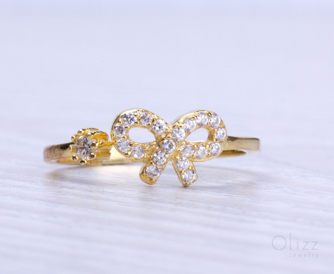 Bow ring gold bow ring stacking ring swarovski crystal | Etsy