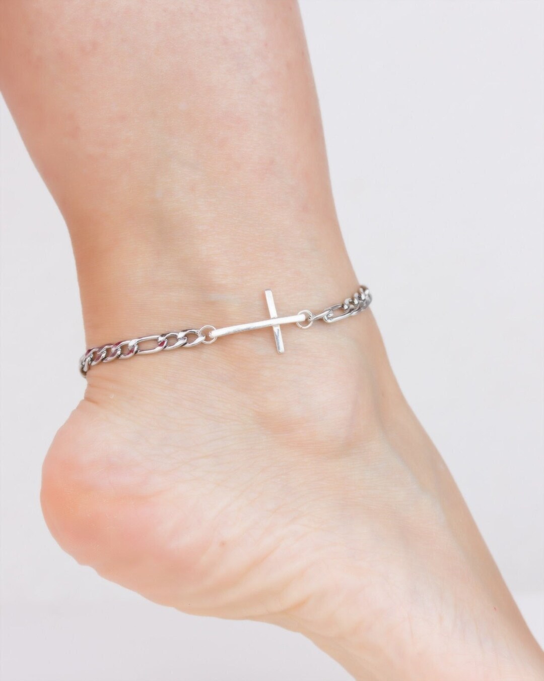 Sideways Cross Anklet, Cross Ankle Bracelet, Men's Ankle Bracelet, Chunky Ankle Bracelet ...