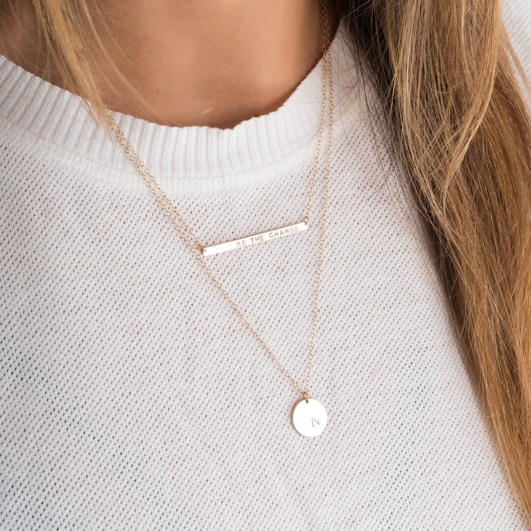 Engraved Bar Necklace Personalized Gold Name Bar Necklace Sterling ...