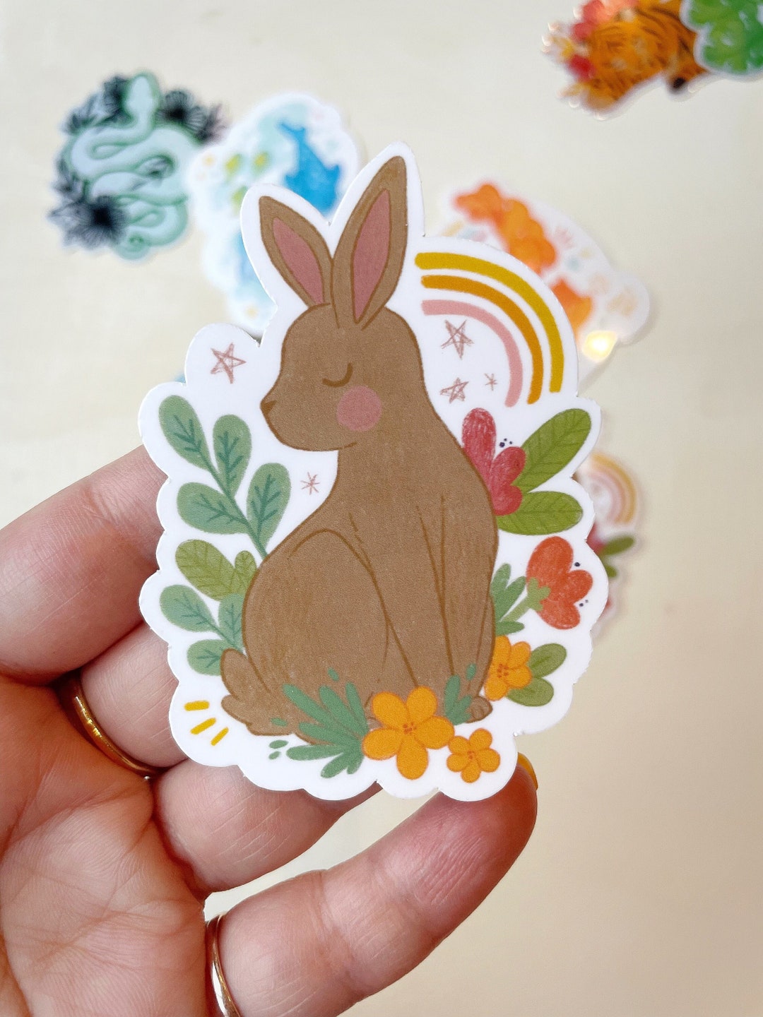 Floral Rainbow Bunny Sticker - Etsy