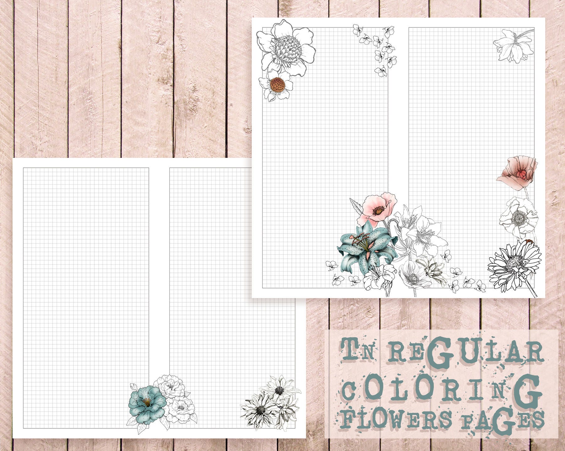 Coloring Flowers _ Printable Notes Pack _ for Traveler's Notebook ...