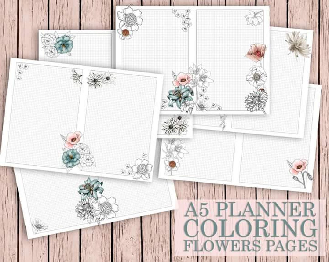 Coloring Flowers _ Printable Notes Pack _ for A5 Planner - Etsy