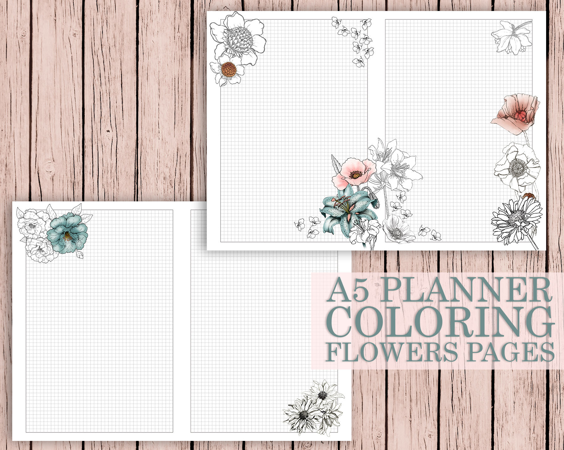 Coloring Flowers _ Printable Notes Pack _ for A5 Planner - Etsy