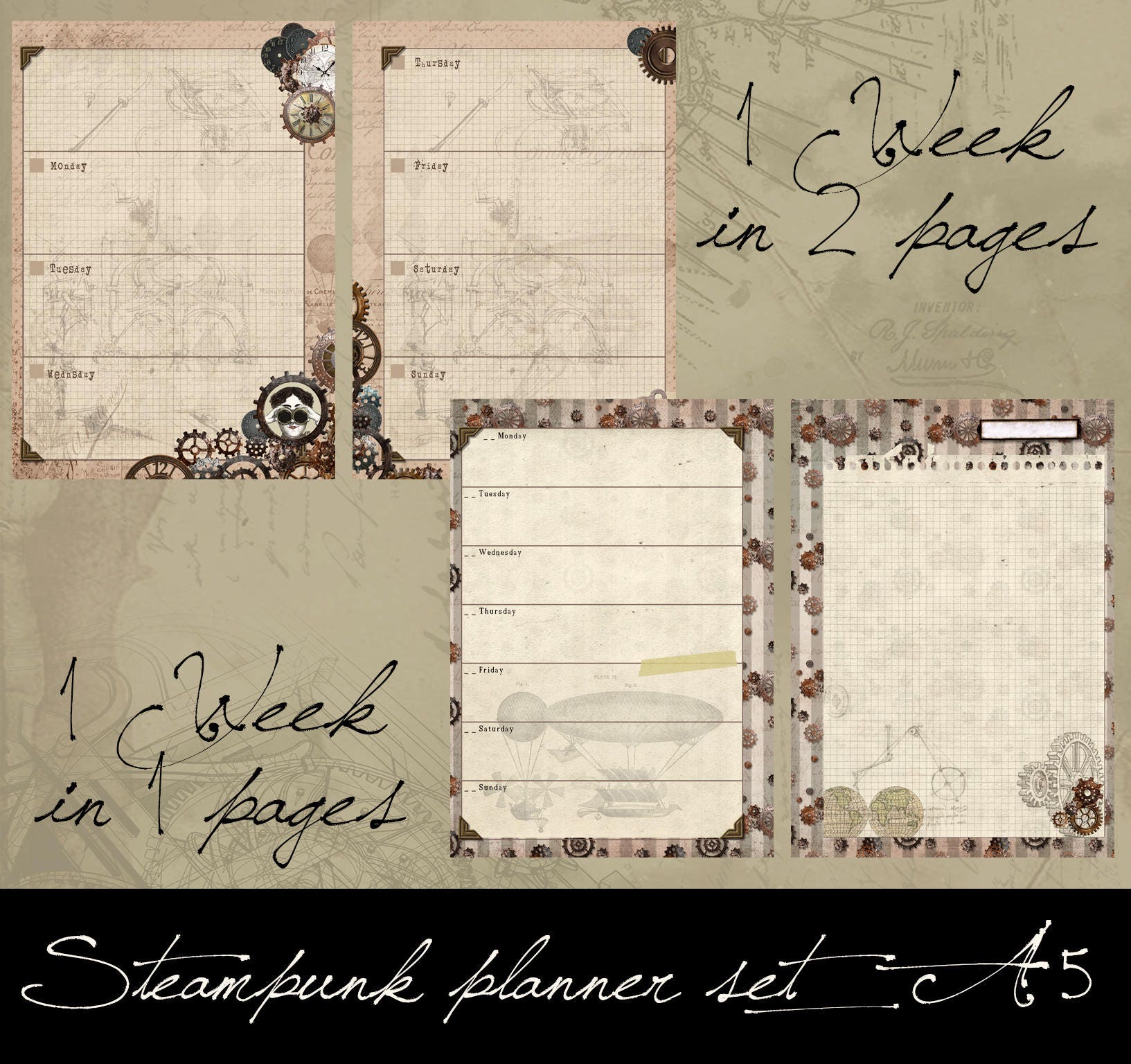 Steampunk _ Printable Planner Pack _ for A5 Planner - Etsy