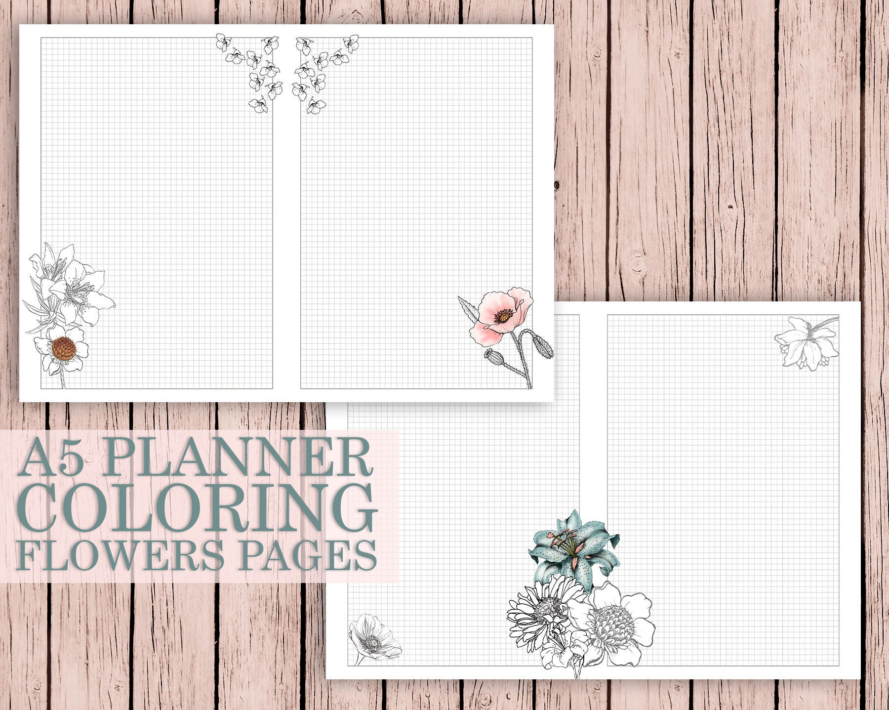 Coloring Flowers _ Printable Notes Pack _ for A5 Planner - Etsy