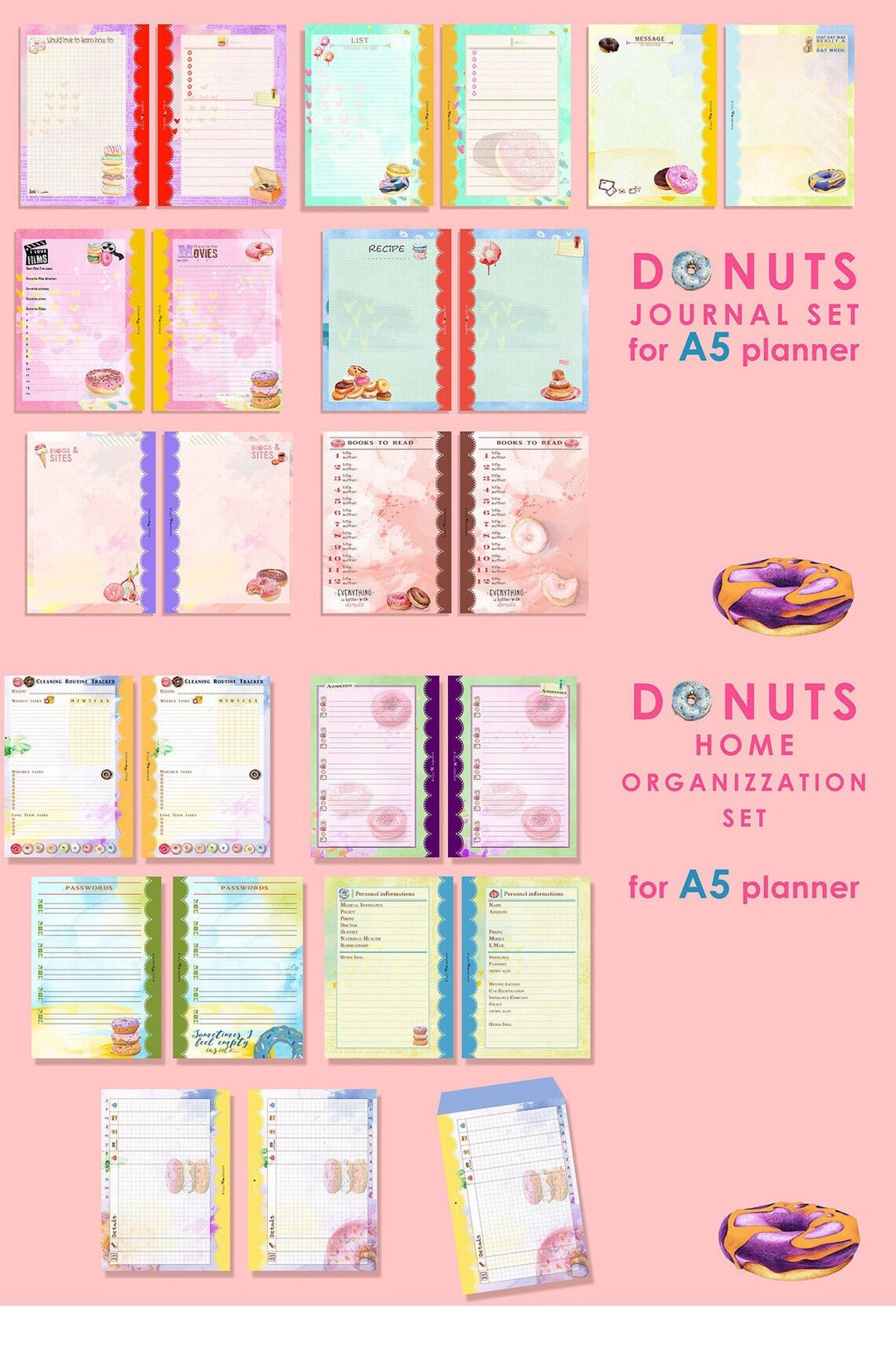 Printable home Organization and journaling With DONUTS for A5 Planner ...
