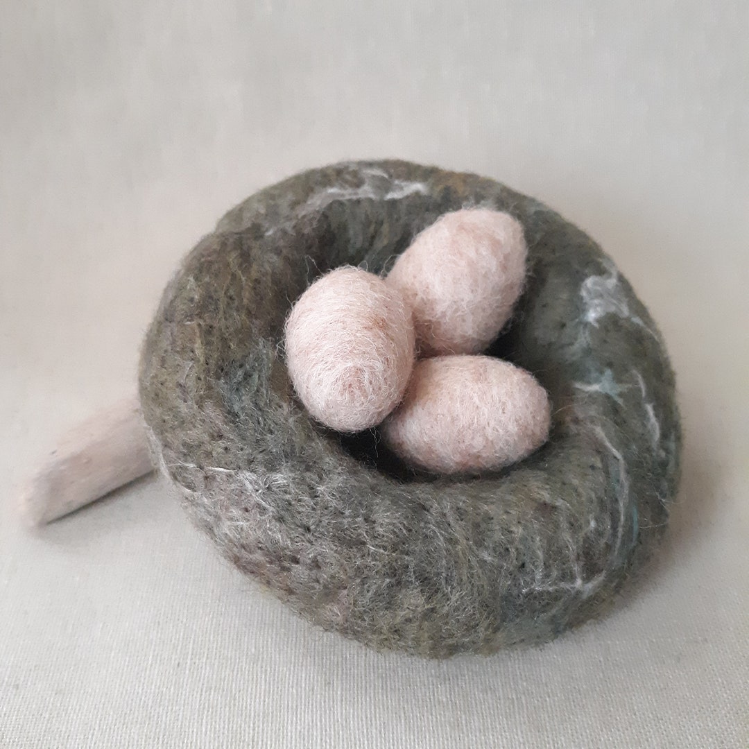 Needle Felted Wool Bird Nest With Three Eggs - Etsy