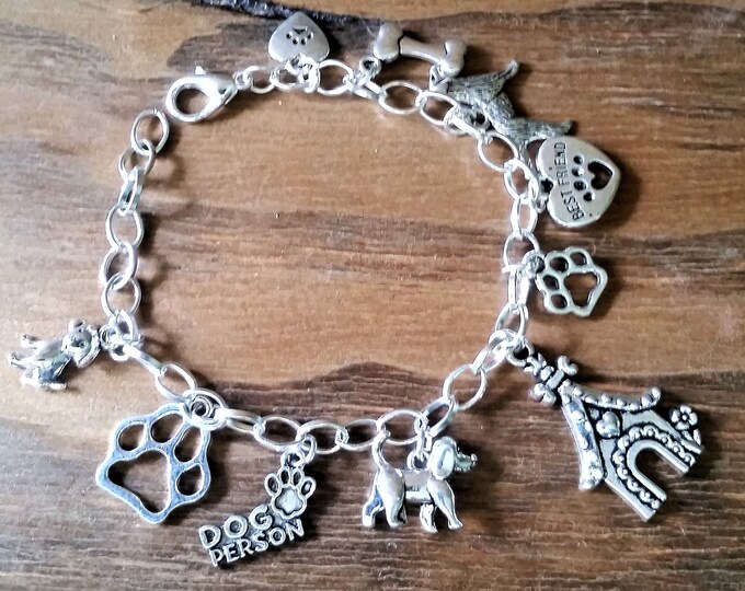 Dog Themed Charm Bracelet Dogs Metal Charm Bracelet - Etsy
