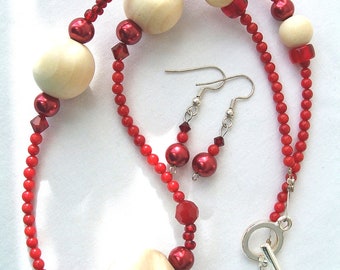 Red jewelry set | Etsy