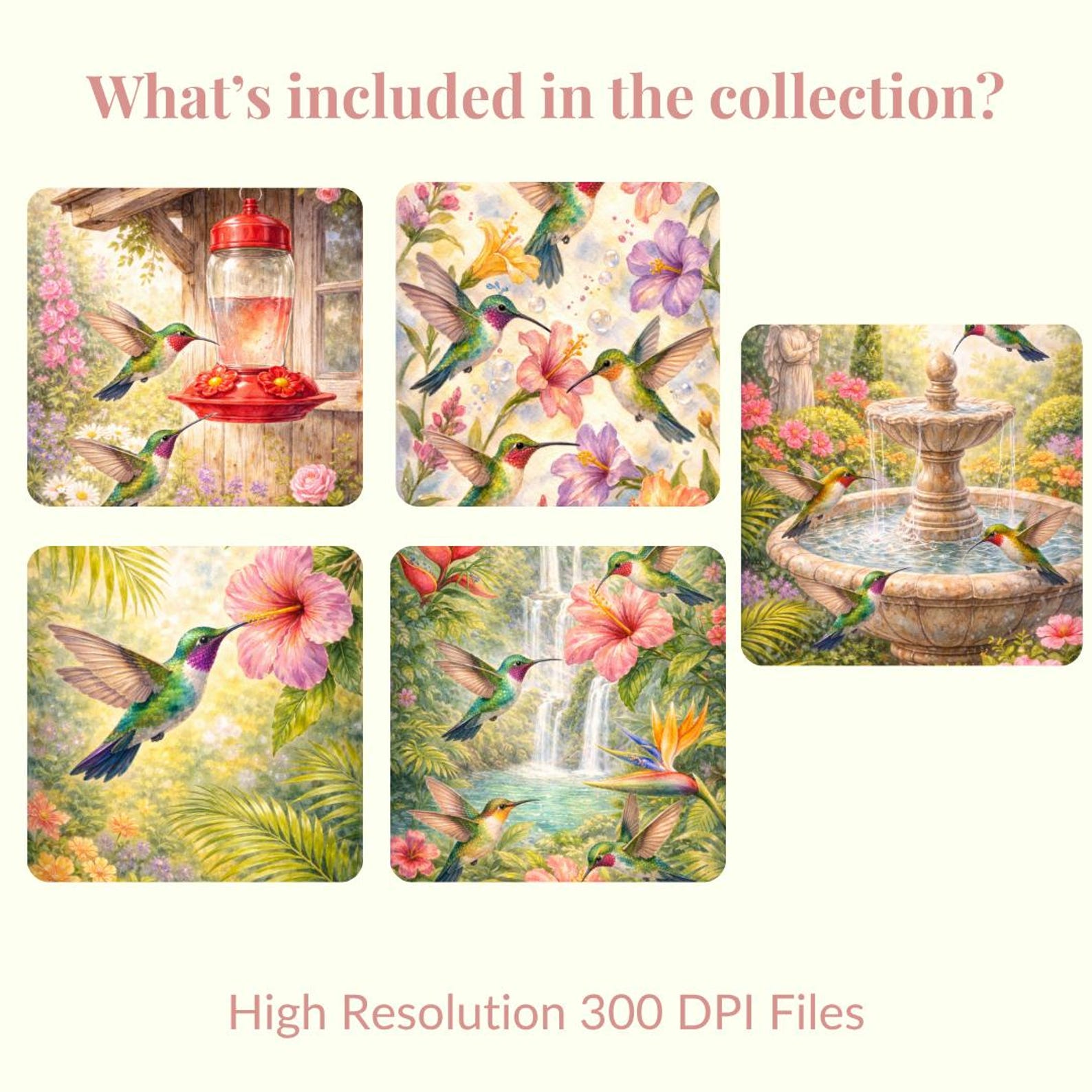 5 Digital Prints - Hummingbirds Collection - Cottage Kitchen Wall Art ...