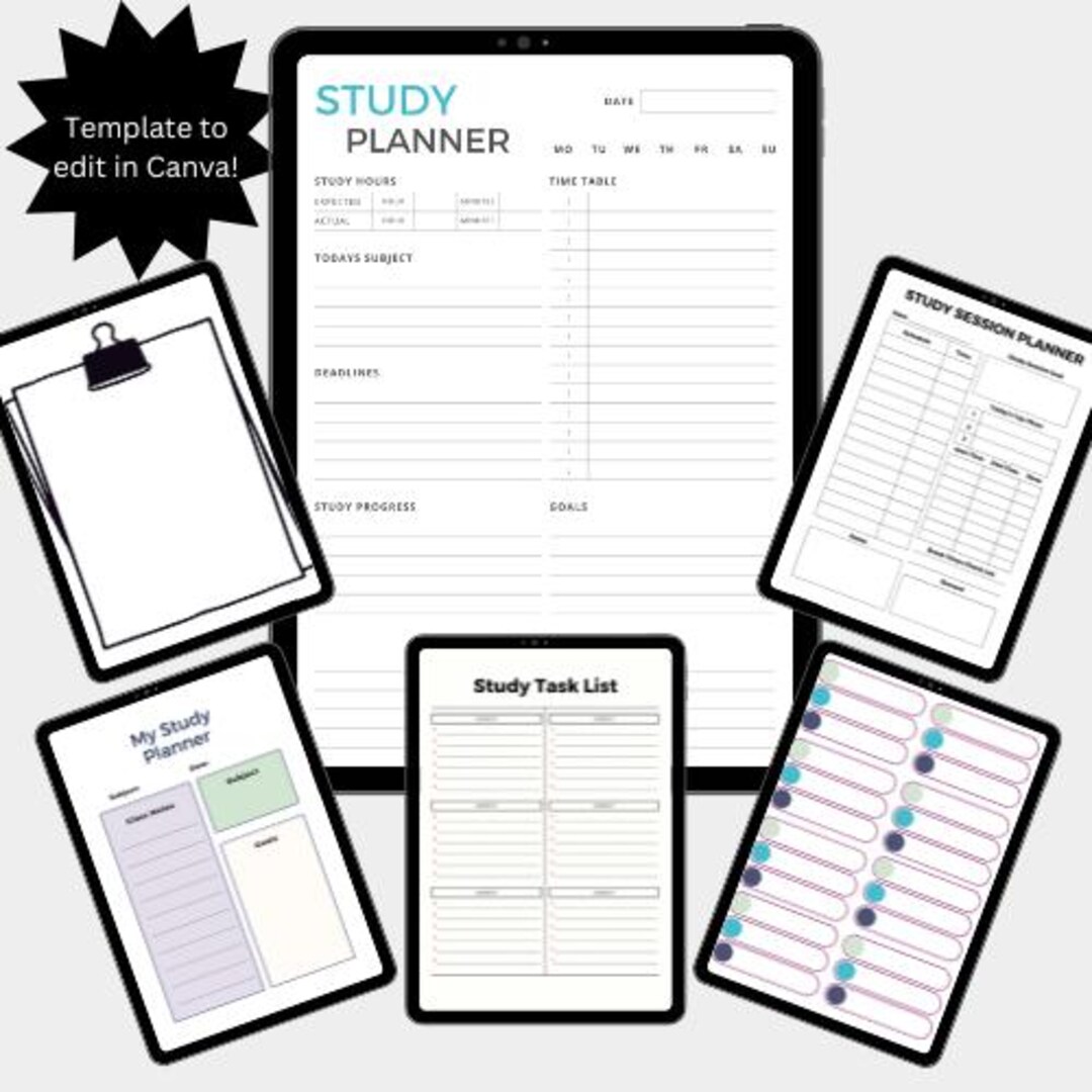 Ebook - Study Planner - Printable Study Sheets/deadlines/goals/weekly ...