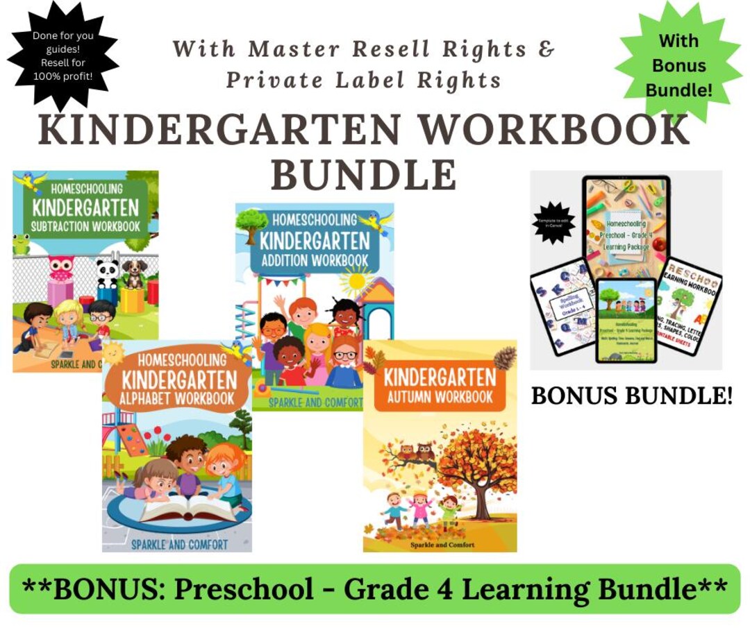 4 Kindergarten Workbooks Bundle - Homeschool Math/spelling/colors ...