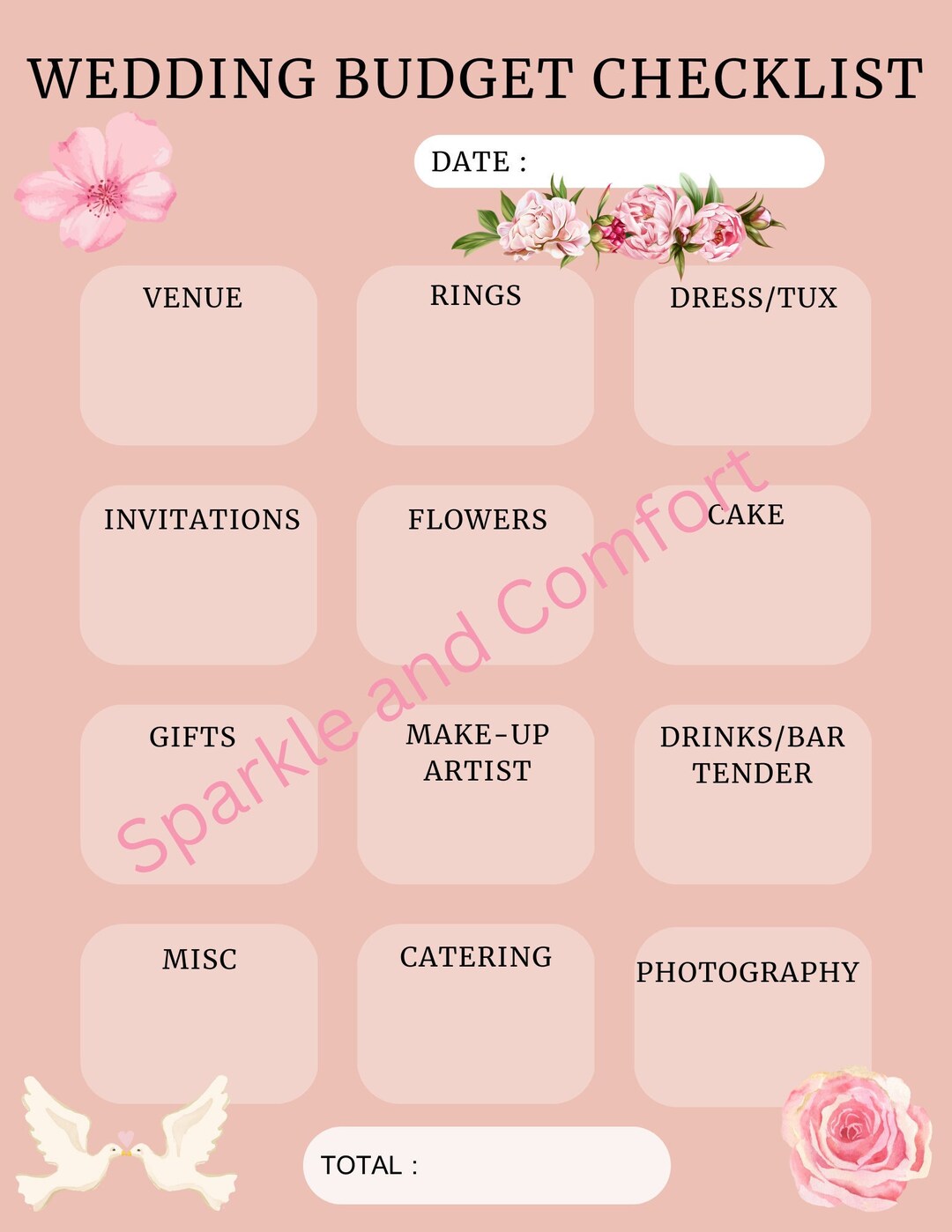 Digital Wedding Budget Checklist Printable Wedding Budget Pink Wedding ...