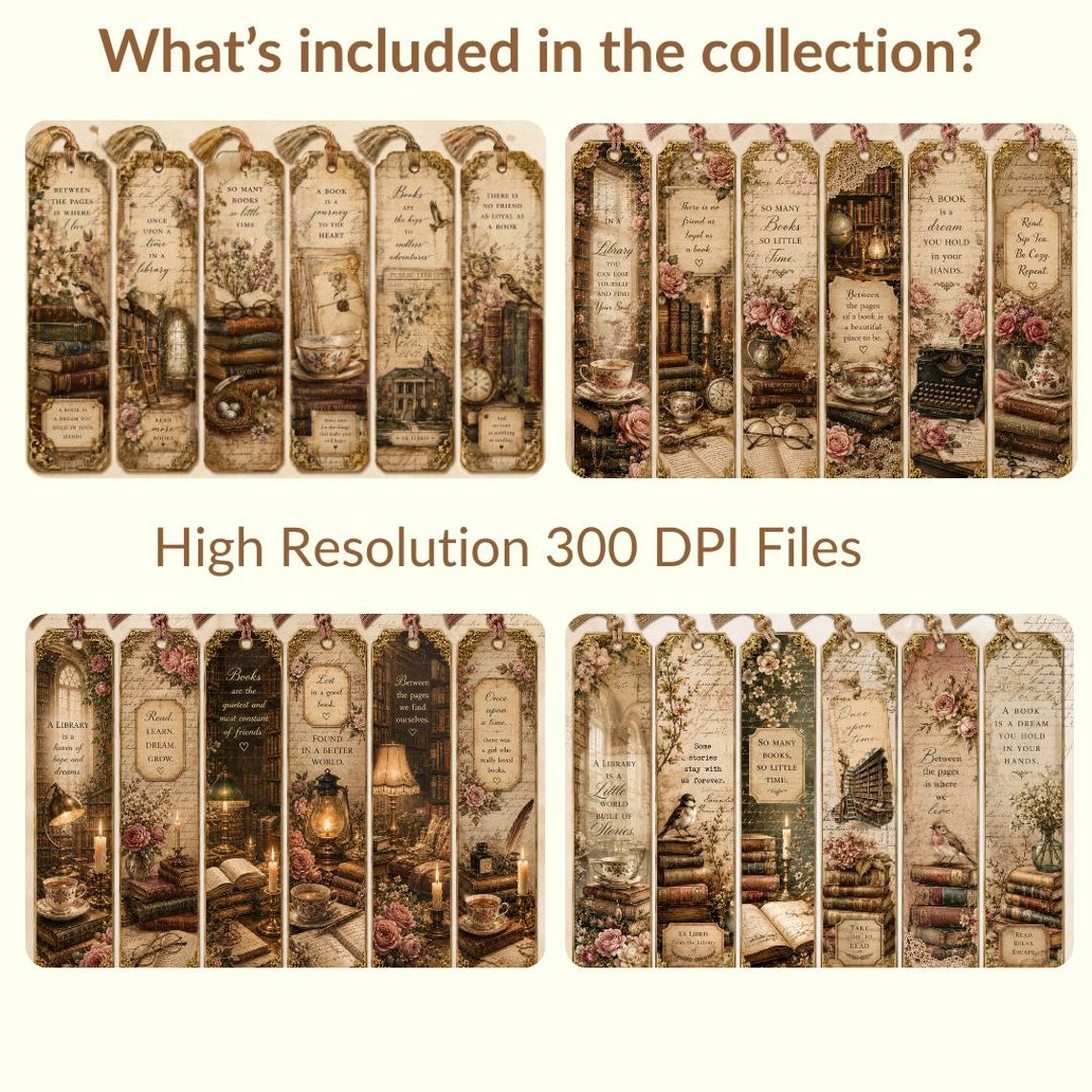 24 Vintage Library Bookmarks Printable Bundle | Cottagecore Reading ...