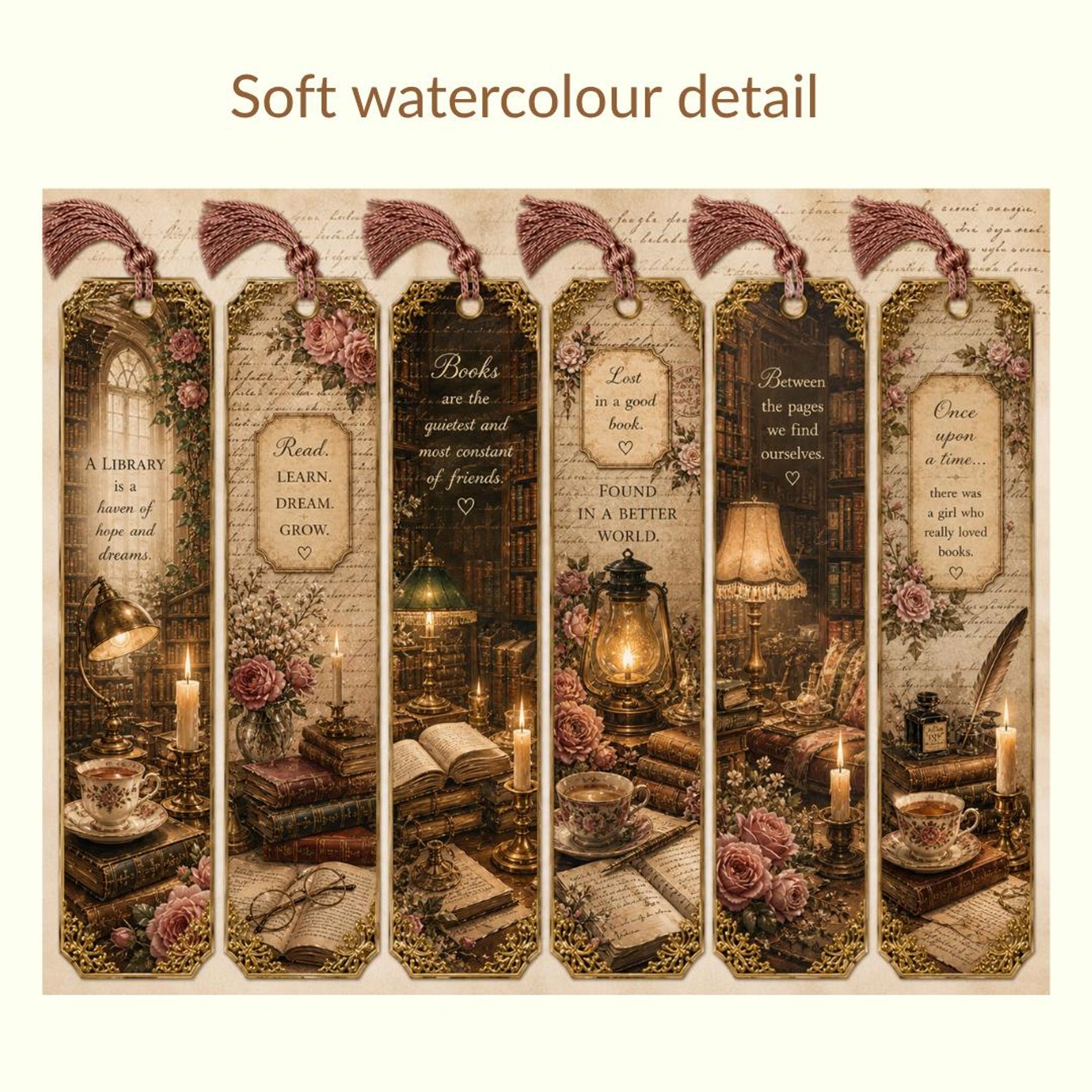 24 Vintage Library Bookmarks Printable Bundle | Cottagecore Reading ...