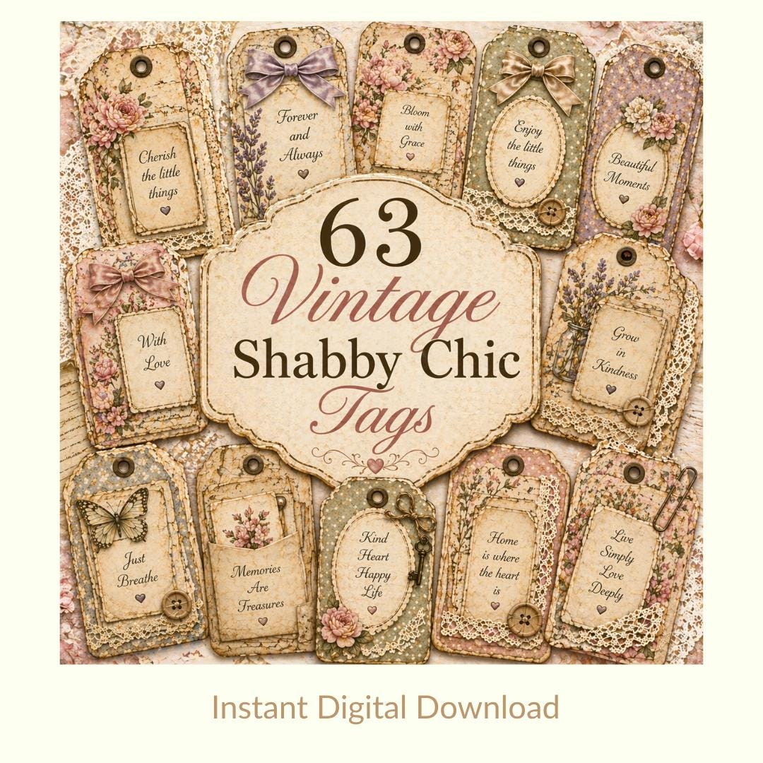 Vintage Printable Shabby Chic Tags Bundle, Cottagecore Gift Tags ...