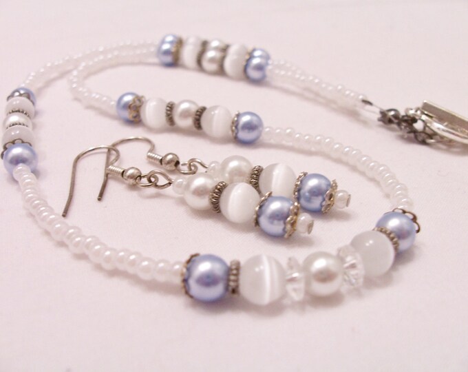 Elegant White and Soft Blue Pearl Quartz and Crystal Jewerly - Etsy