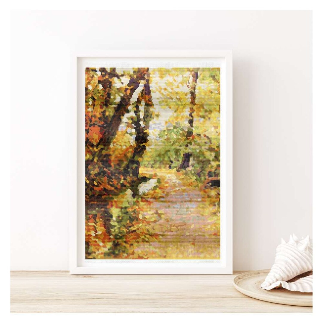 PATTERN PDF Winding Brook Cross Stitch Pattern, Autumn Embroidery Chart ...