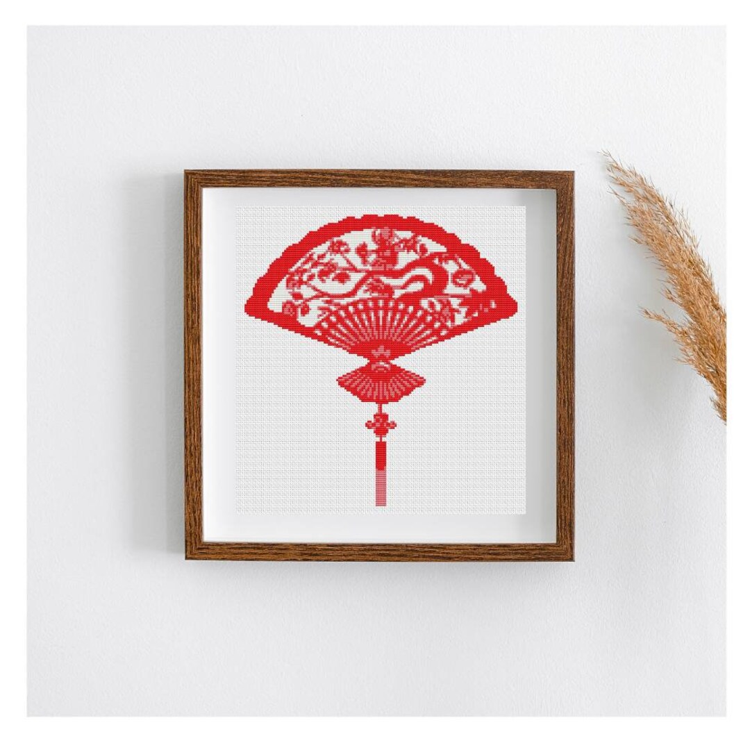 PATTERN PDF Oriental Fan Cross Stitch Pattern, Asian Embroidery Chart ...