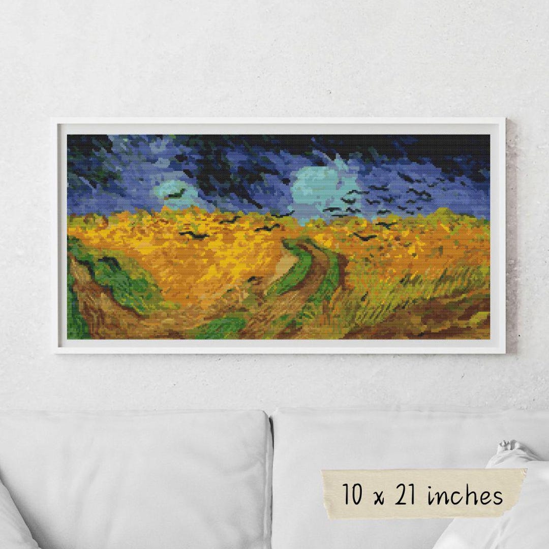 Cross Stitch Pattern Wheatfield With Crows, Landscape Embroidery Chart ...