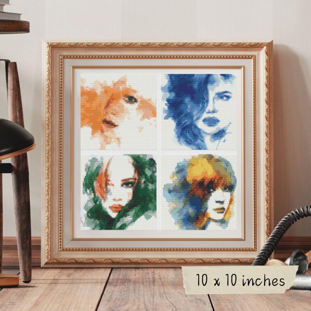 Four Squares Featuring the Elements Cross Stitch Pattern, Abstract ...
