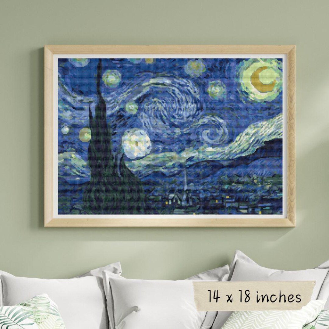 The Starry Night Cross Stitch Kit, Vincent Van Gogh, Landscape ...