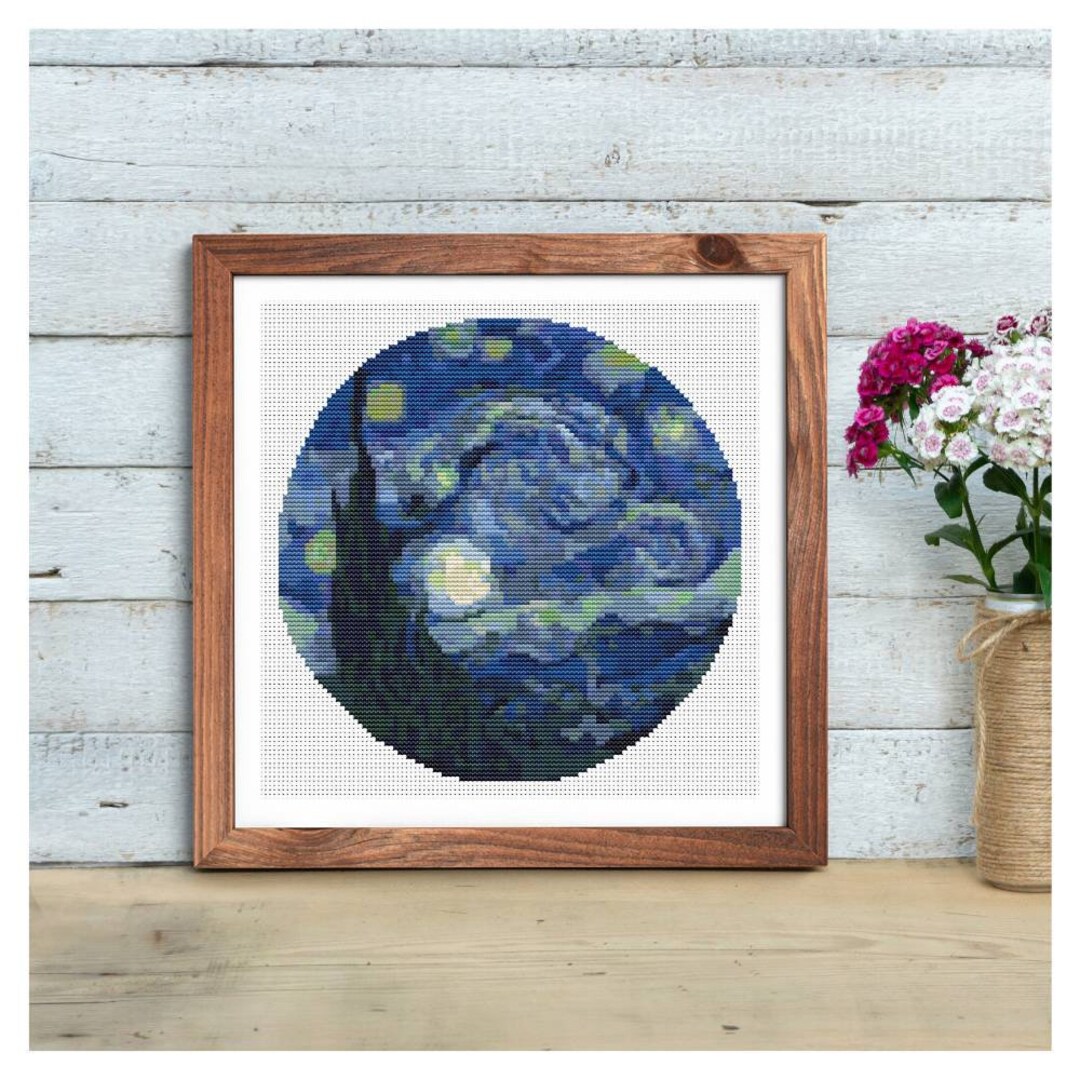 The Starry Night Cross Stitch Pattern Landscape Embroidery - Etsy