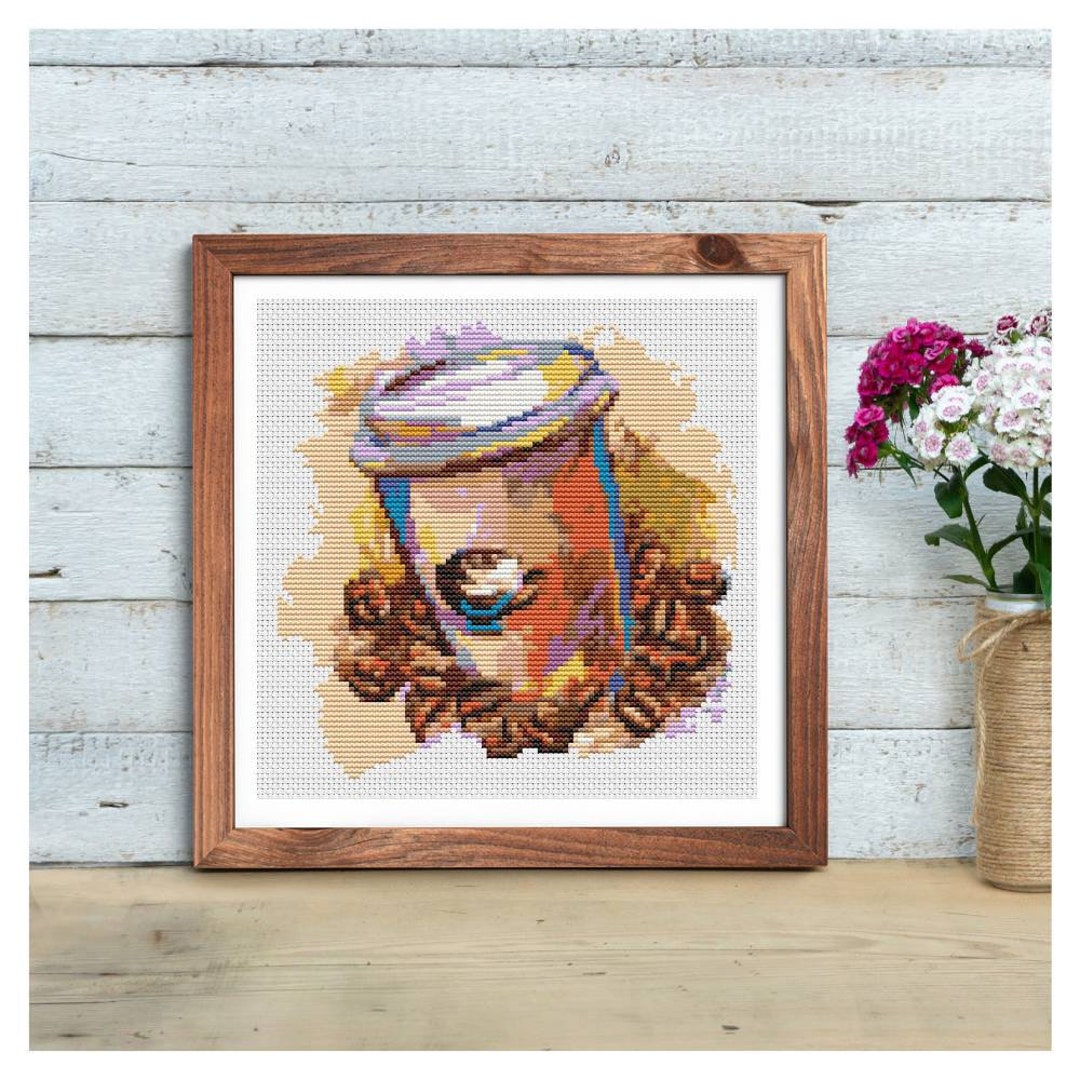 FULL KIT Latte Cross Stitch Kit, Coffee Embroidery Set, Kitchen Series ...