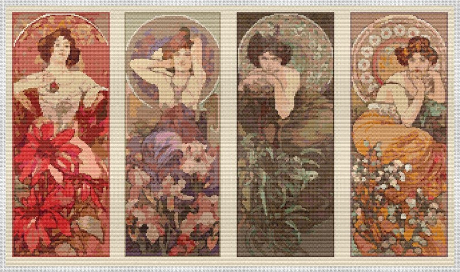 The Four Gemstones Cross Stitch Pattern Alphonse Mucha - Etsy