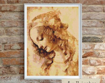 Leonardo Da Vinci Head of a Woman La Scapigliata Counted Cross Stitch Pattern Chart PDF Download ...