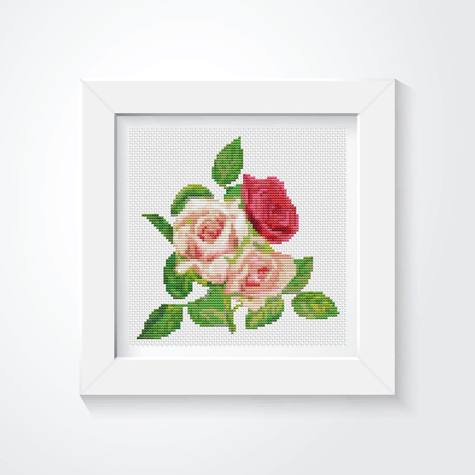 A Trio of Pink Roses Cross Stitch Kit Floral Cross Stitch | Etsy