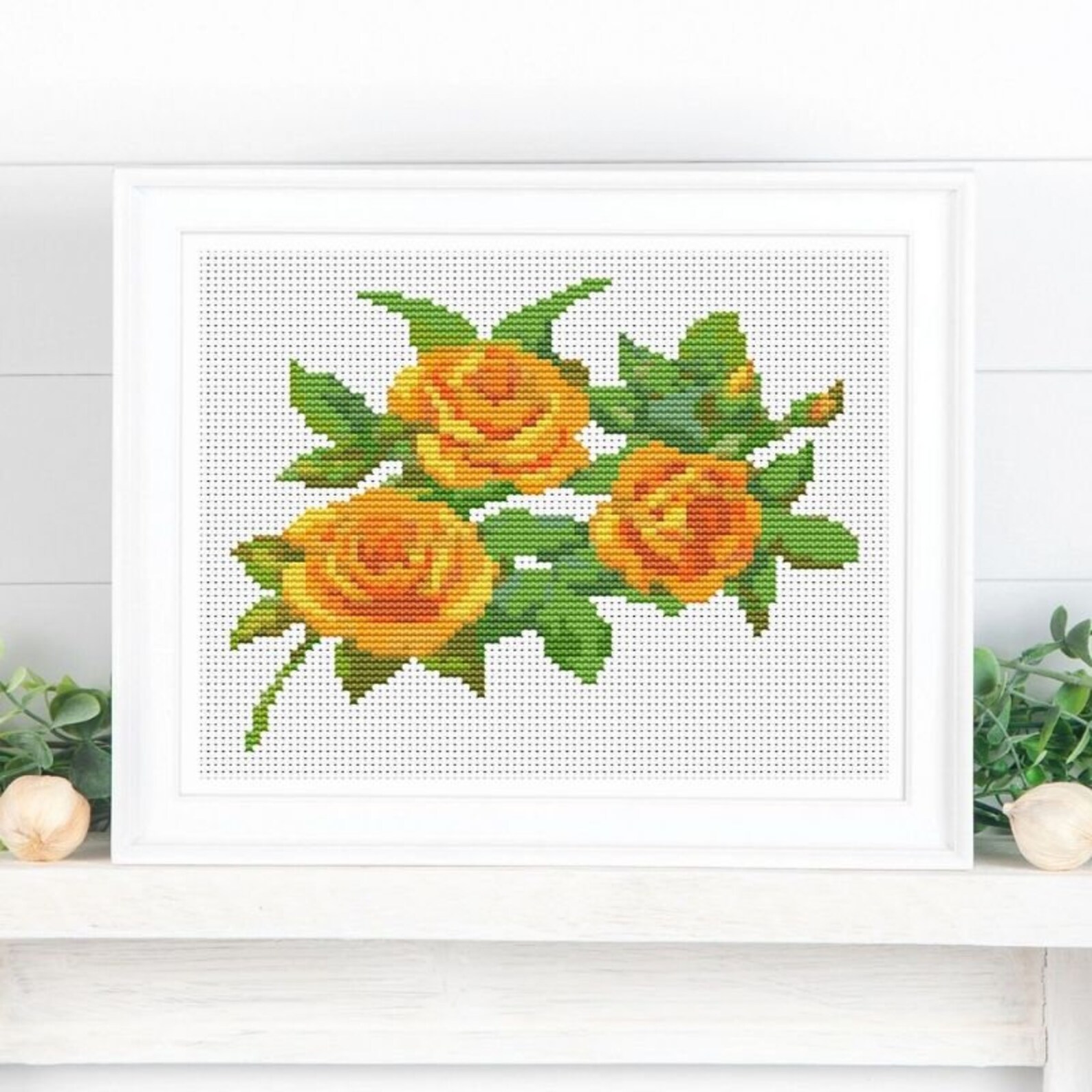 A Trio of Yellow Roses Cross Stitch Pattern - Etsy