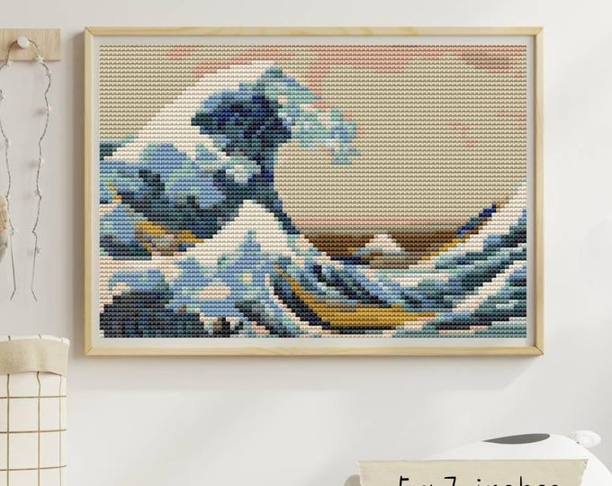 The Great Wave Cross Stitch Pattern PDF, Ocean Wave Easy Small Famous ...