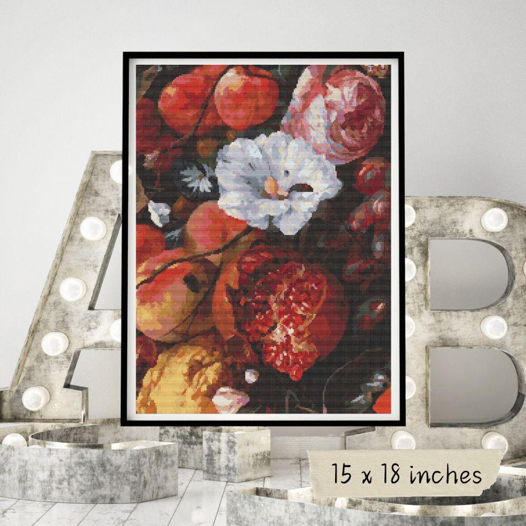 Cross Stitch Pattern Festoon of Fruit and Flowers, Floral Embroidery ...