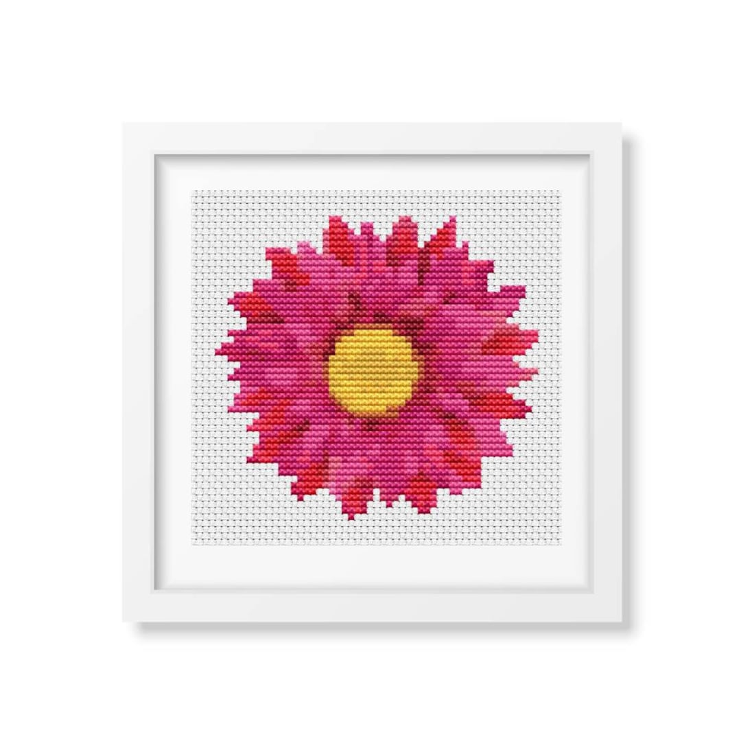 PATTERN PDF Pink Gerbera Cross Stitch Pattern, Floral Embroidery Chart ...