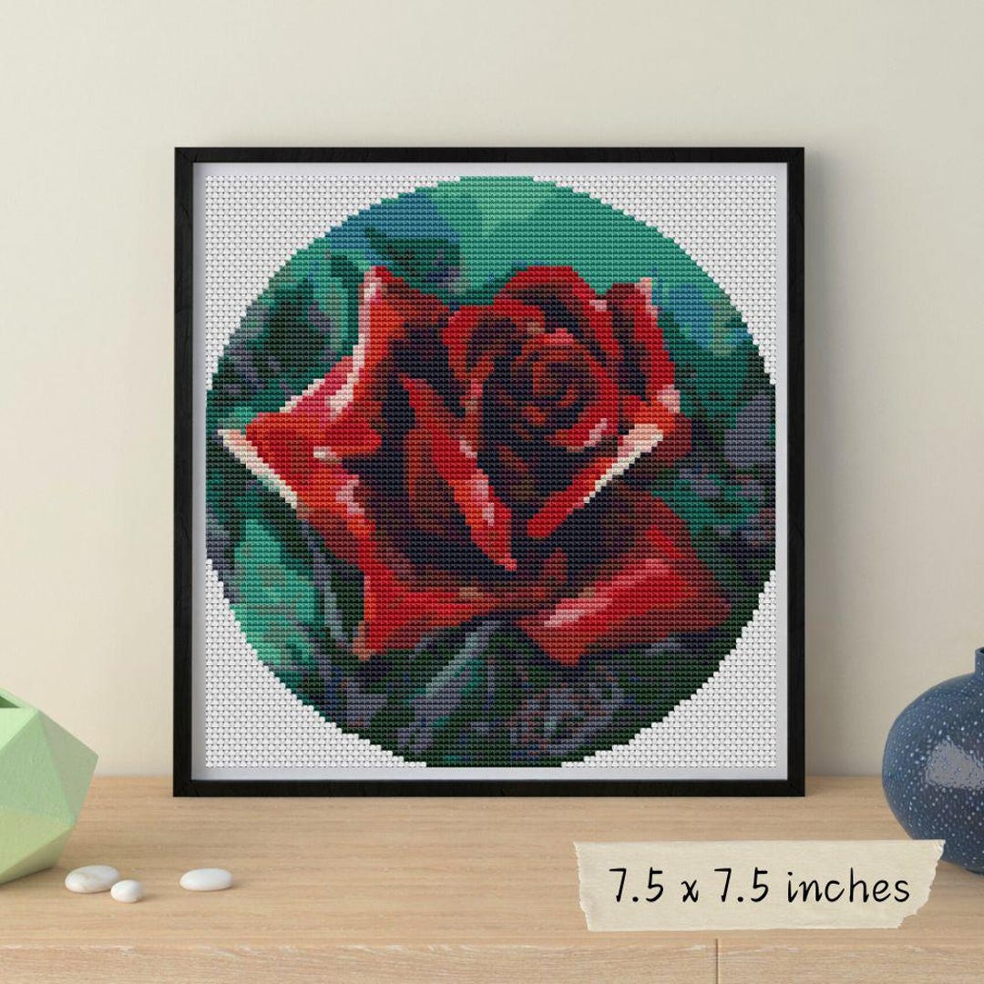 The Red Rose Circular Cross Stitch Pattern, Floral Embroidery - Etsy